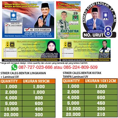 Daftar Harga Stiker Caleg 2019 - Alfi Percetakan dan Digital Printing