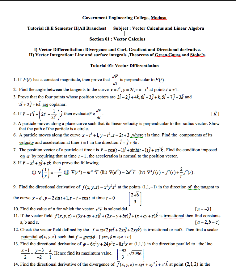 Maths Tutorial - GEC ASSIGNMENT | GEC MODASA