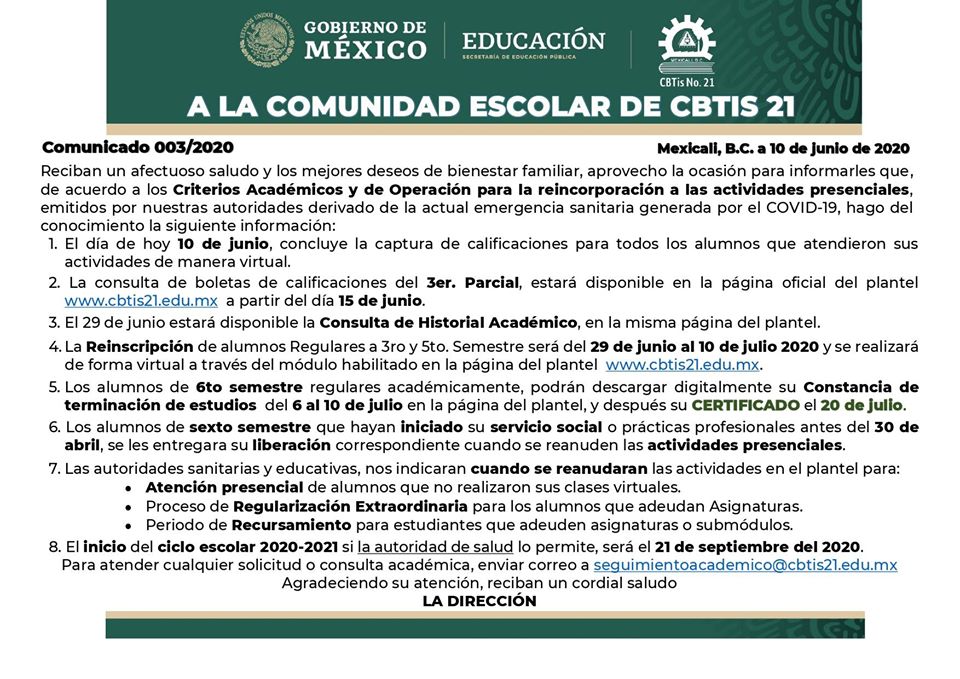 CBTIS 21. Prof. José Ángel Contreras: AVISO IMPORTANTE POR PARTE DEL ...