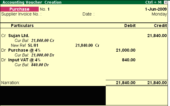 TallyERP9Book : Q-Base-VAT : Creating Purchase Voucher without ...