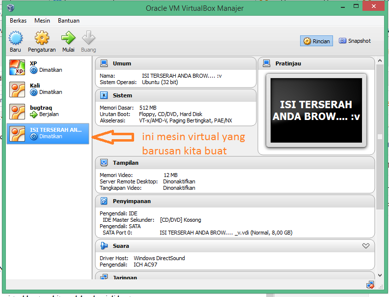 cara install dan menjalankan bugtraq di oracle VM Virtual Box | Blog Mencari Berkah
