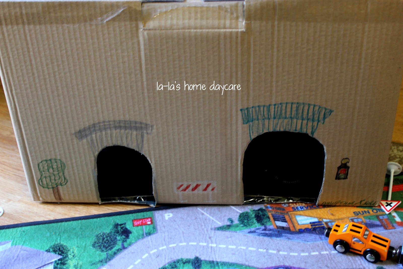 La-La's Home Daycare: DIY: Box Train Tunnel