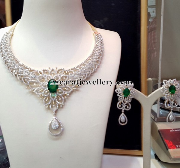 Simple Diamond Set with Emerald - Jewellery Designs