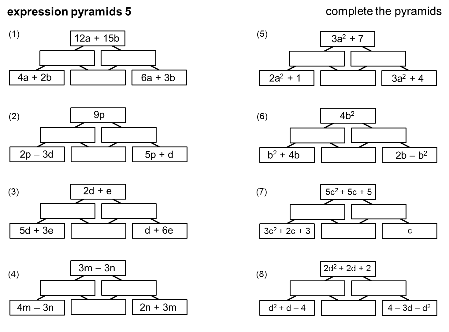 MEDIAN Don Steward mathematics teaching: expression pyramids with 'n'