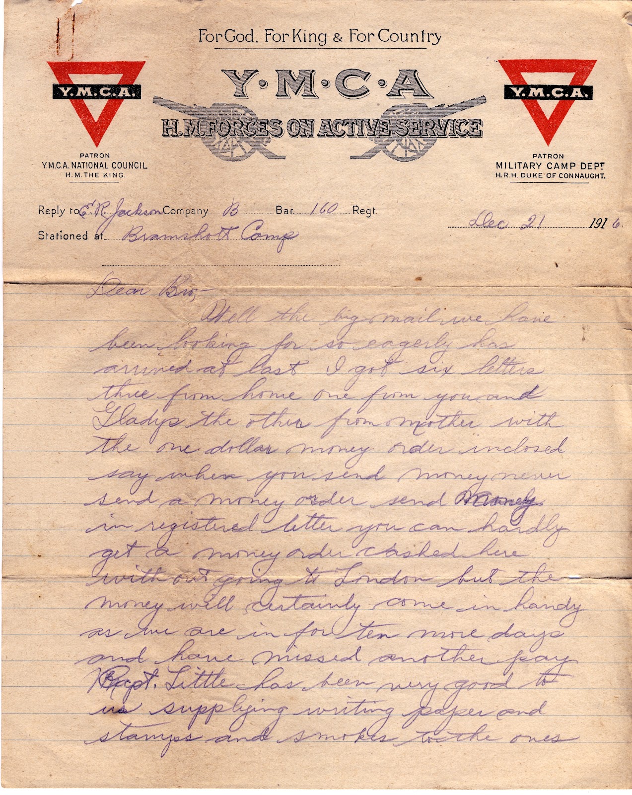 Letters From World War One: Dec. 21, 1916 Bramshott Camp