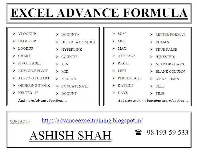 ASHISH SHAH: EXCEL ADVANCE FORMULA