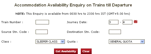 Seat Availability ~ Indian Railway Times