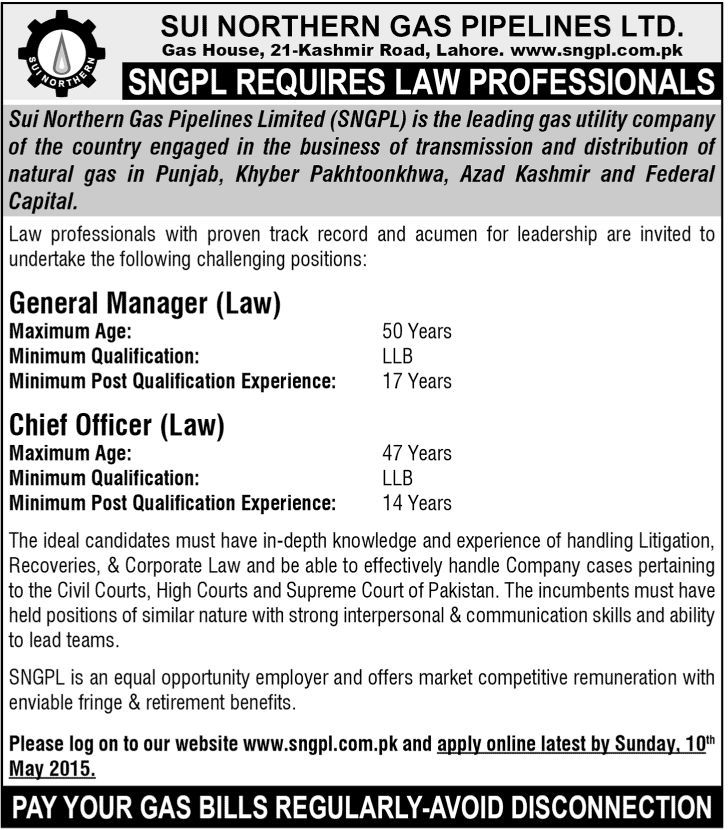 SUI NORTHERN GAS PIPELINES LTD CAREER OPPORTUNITIES IN SNGPL BY NTS ...