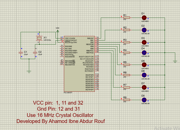 PIC Microcontroller: LED Flashing with PIC16F877