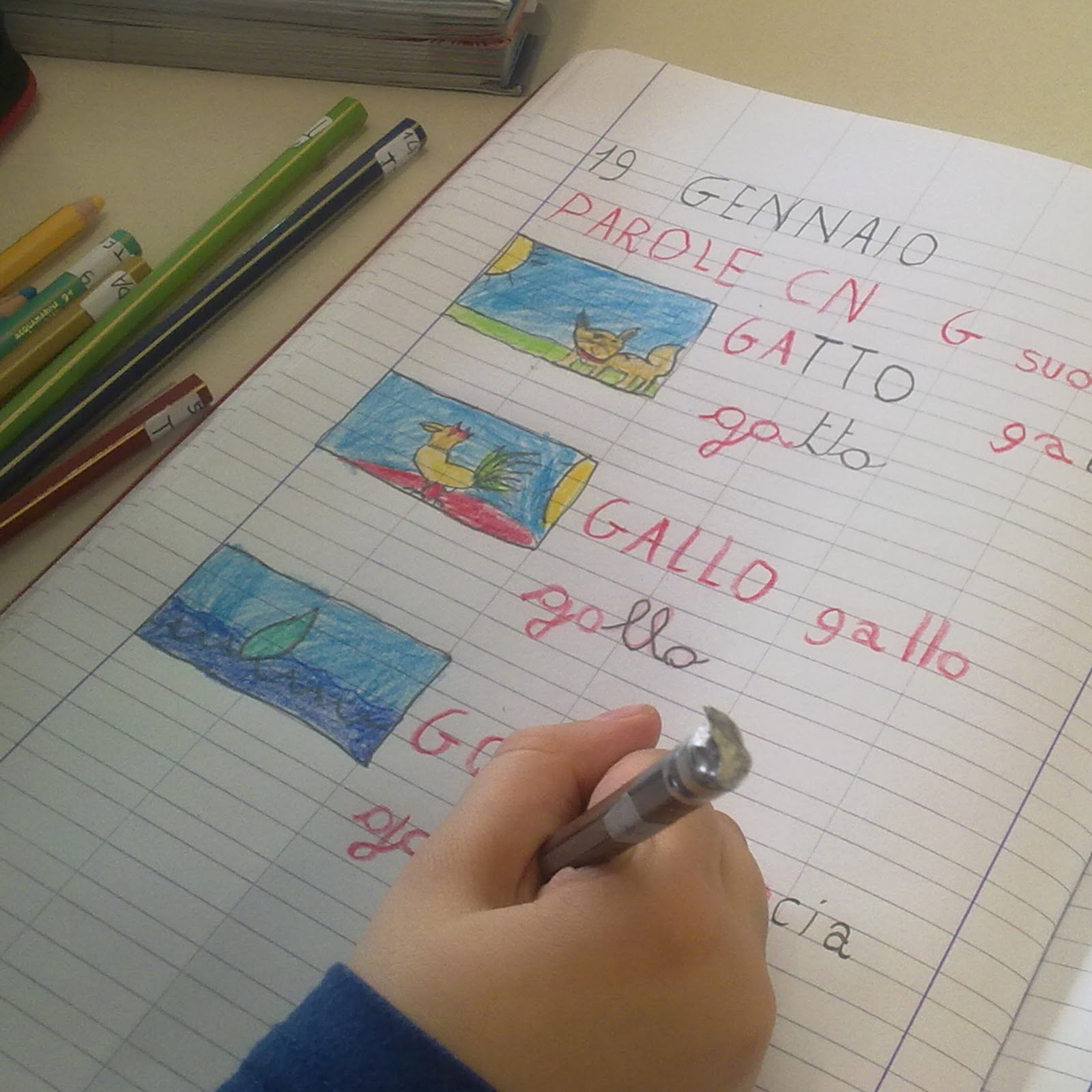 PAROLE CON G: gatto,gufo,gallo,goccia,gomma...