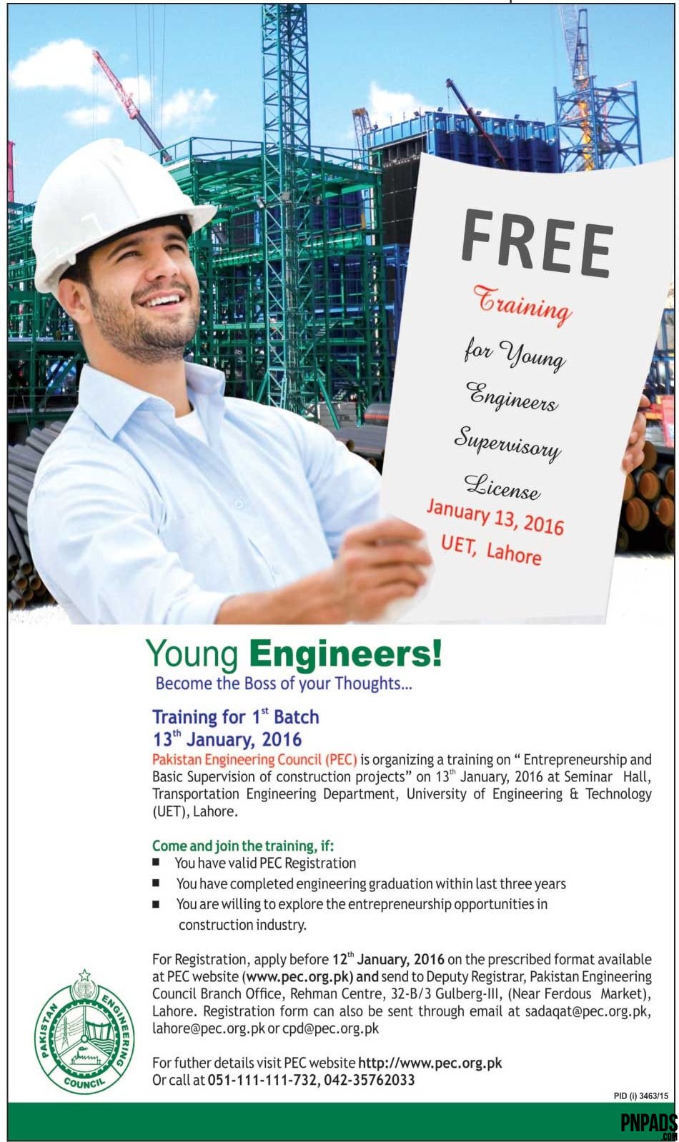 young Engineers Careers in Pakistan Engineering Council 2016 Jobs in ...