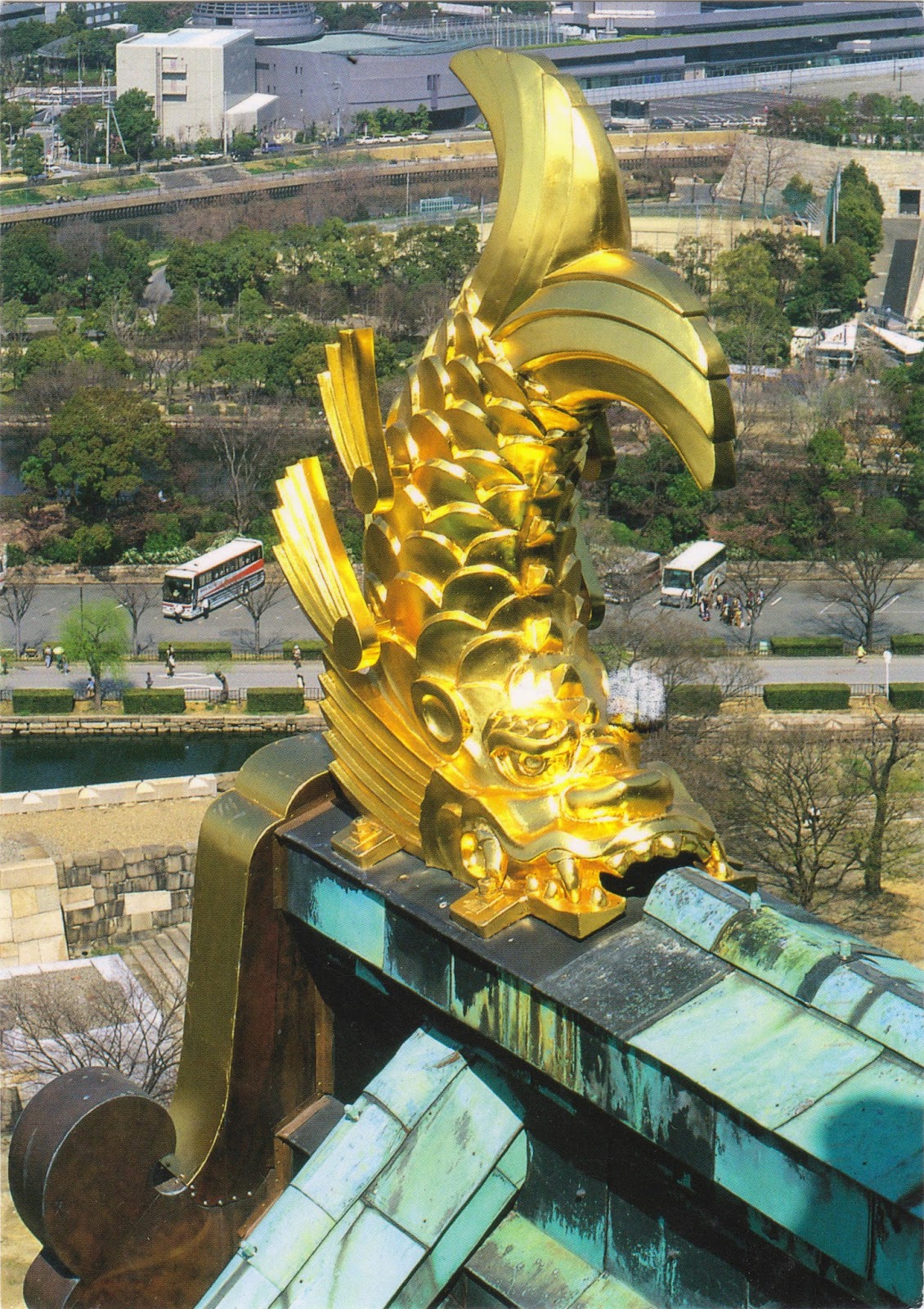 One Postcard a Day: Shachihoko, a Golden Fish, Osaka Castle, Japan