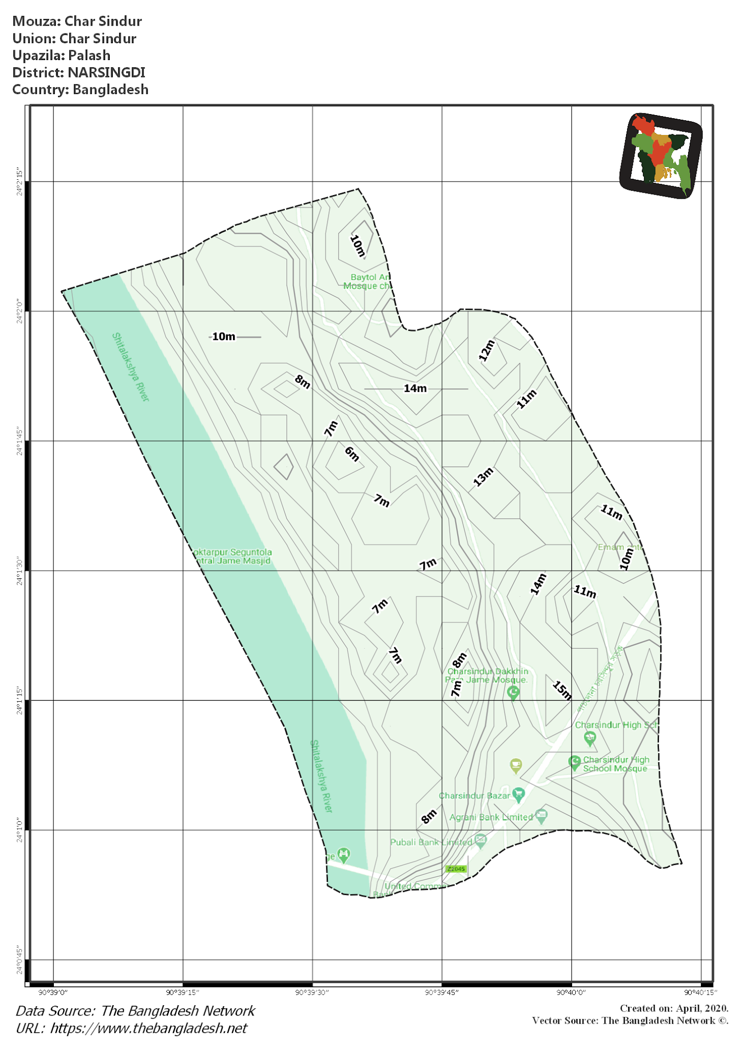 Map of Char Sindur Mouza, Palash, Narsingdi