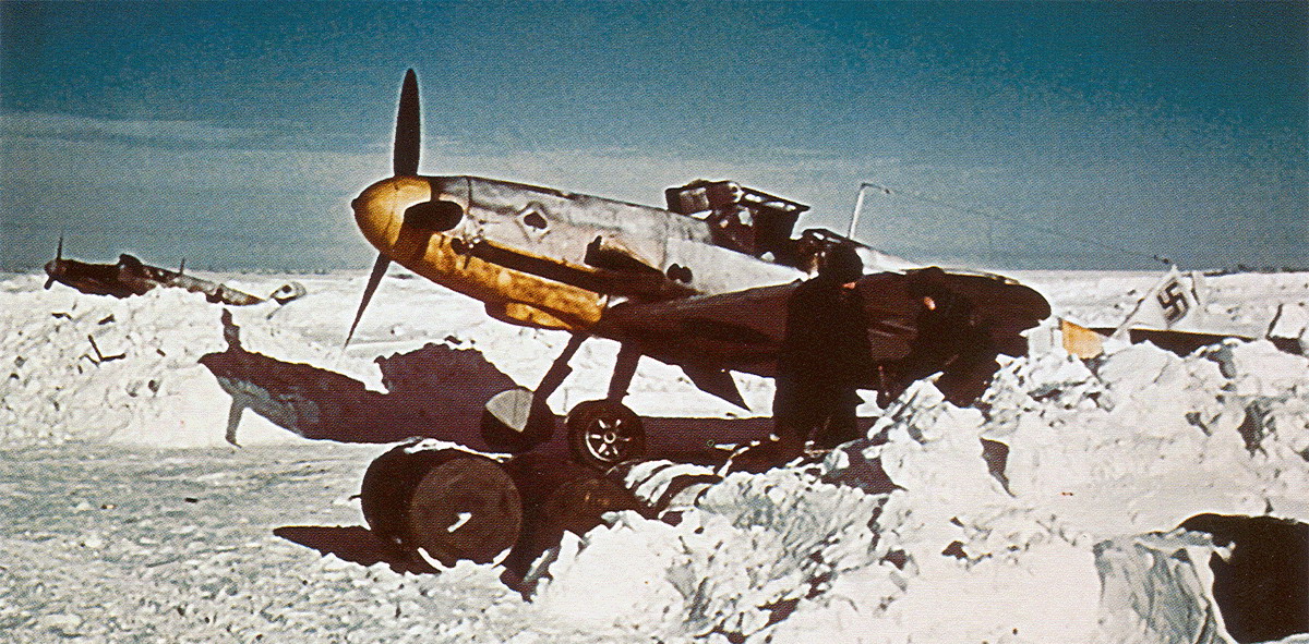 World War II in Color: Messerschmitt Bf 109 of JG 53 in a Bay of Snow