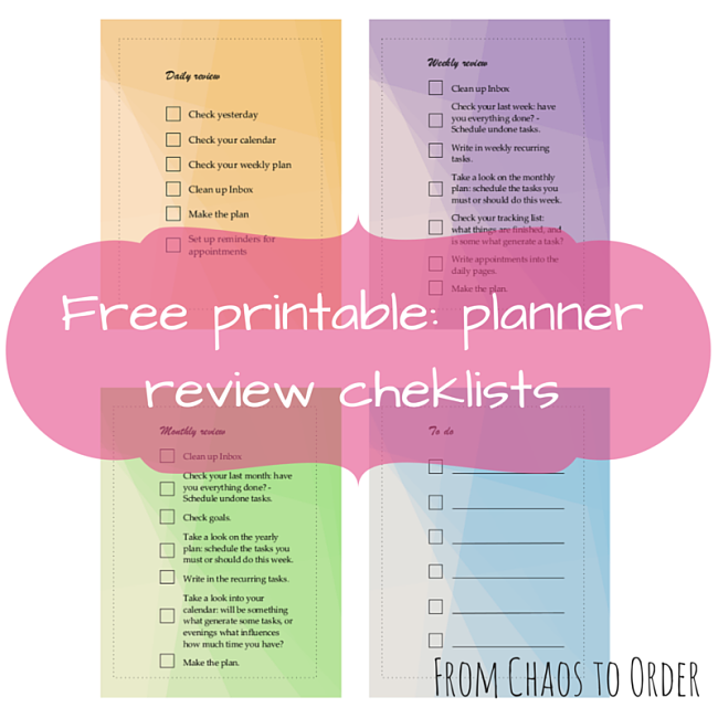 Free printable: Daily/weekly/monthly review checklists ~ From Chaos to ...