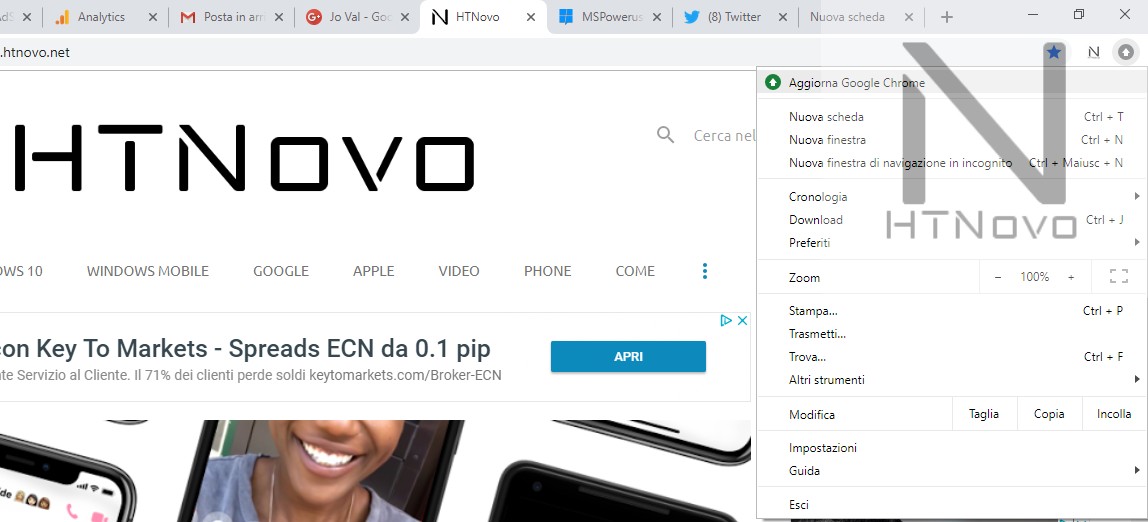 Nuovo tasto e icona 'Aggiorna Google Chrome' nel browser di BigG