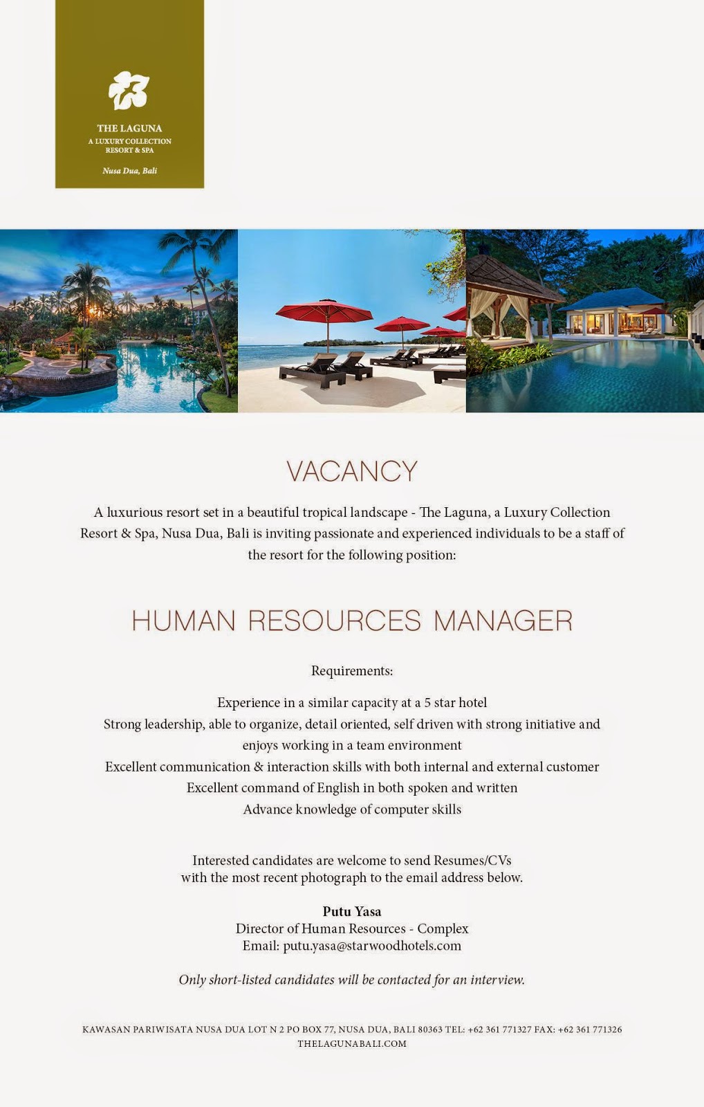 HRM - The Laguna Nusa Dua Bali ~ HHRMA Bali 2020 | Lowongan Kerja ...