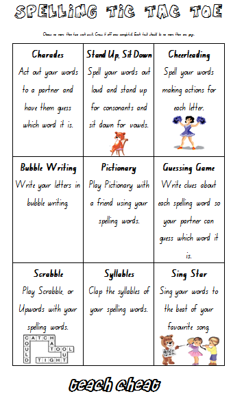 Teach Cheat: Homework: Spelling Tic Tac Toe