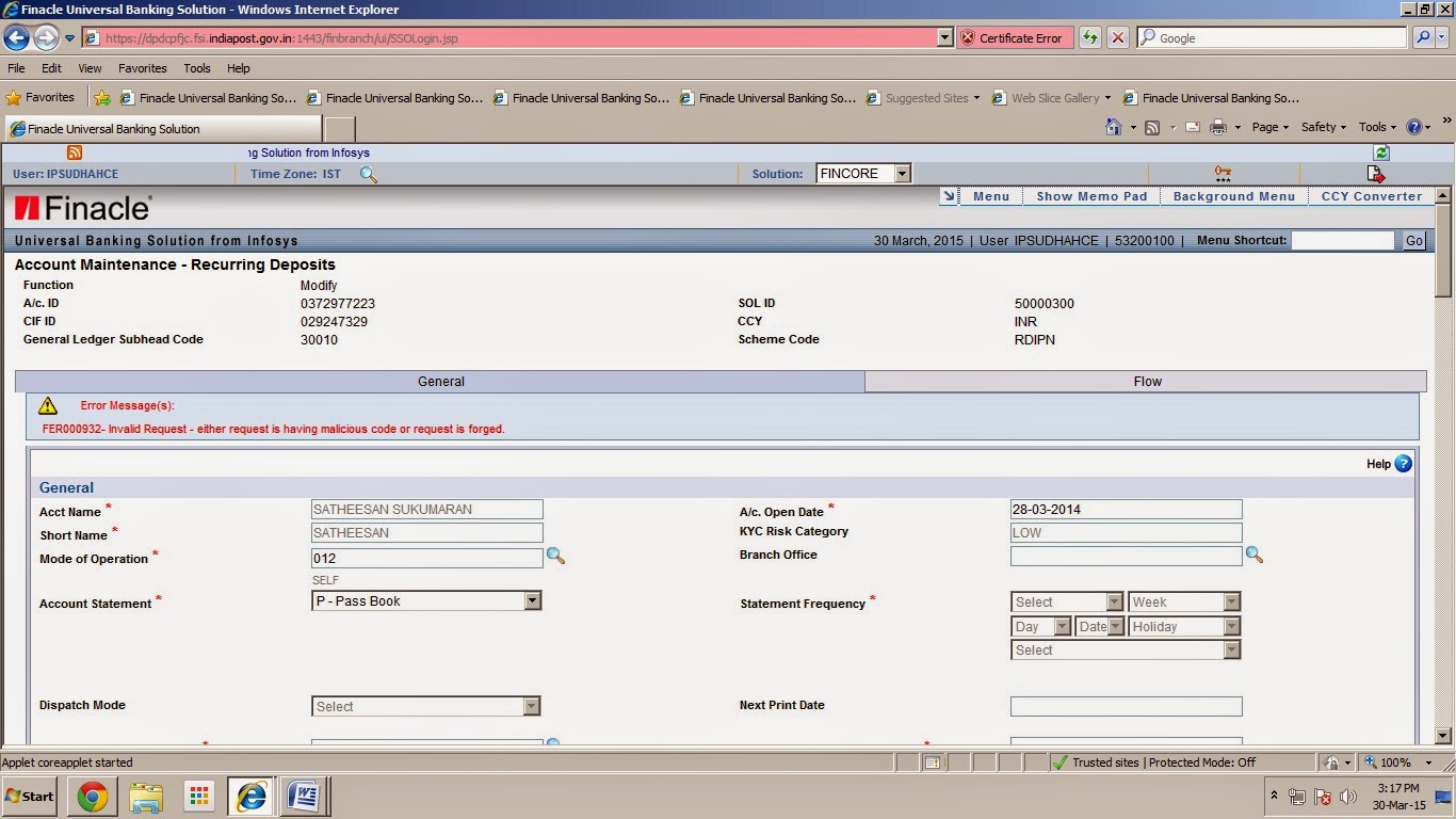 Account modification error in DOP Finacle - POFINACLEGUIDE