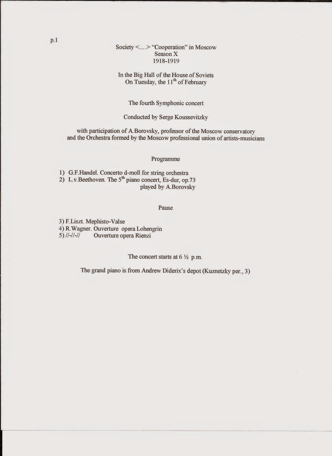 Alexander K. Borovsky - Master Pianist: Programs
