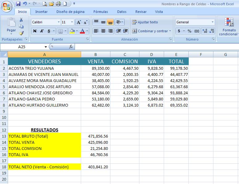 Practicando Excel: Uso de Nombres en Excel