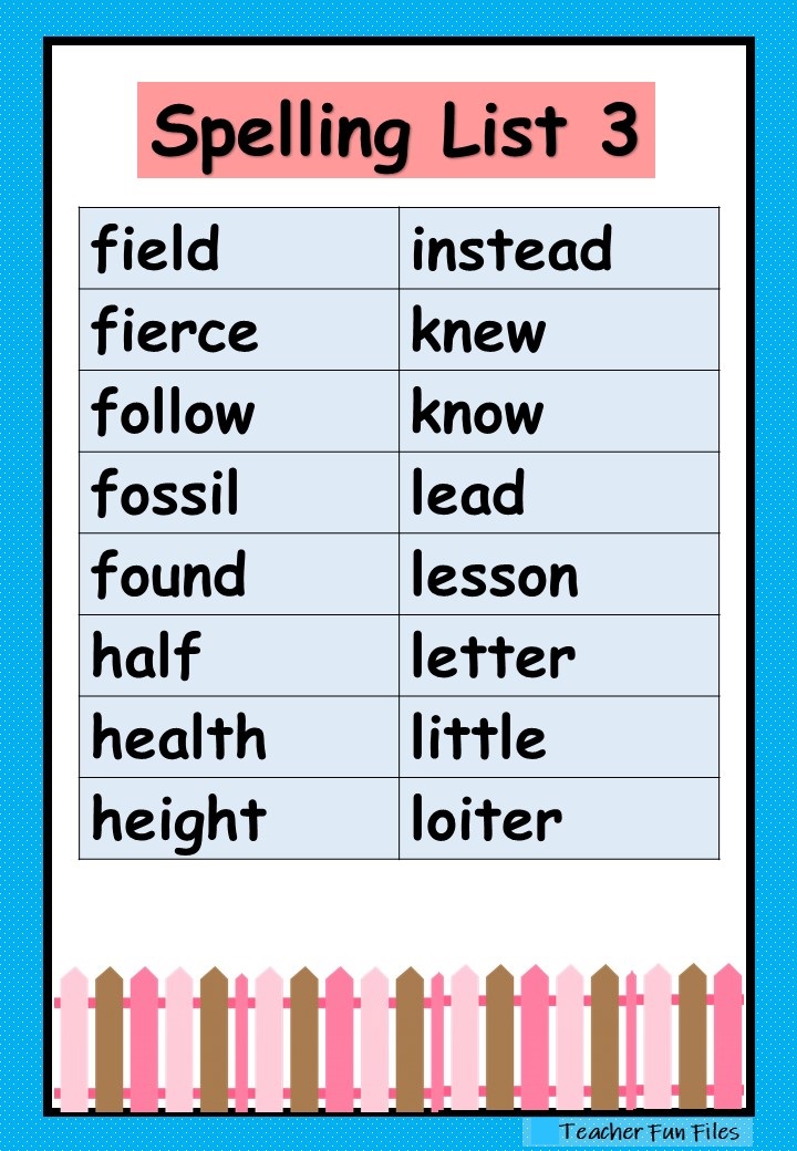 Teacher Fun Files: Spelling List