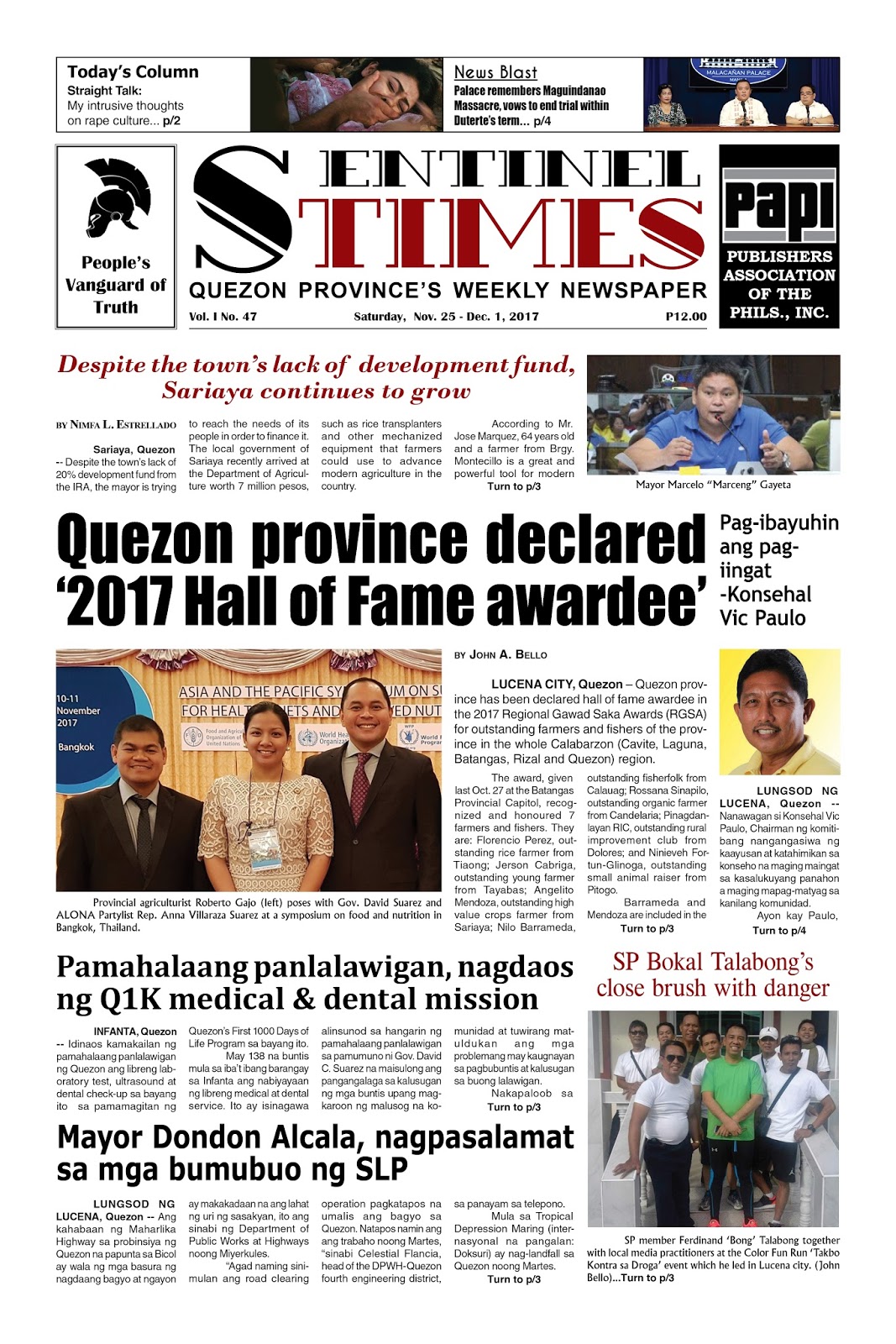 Sentinel Times November 25 - December 1, 2017 Vol. I No. 47 - Sentinel ...