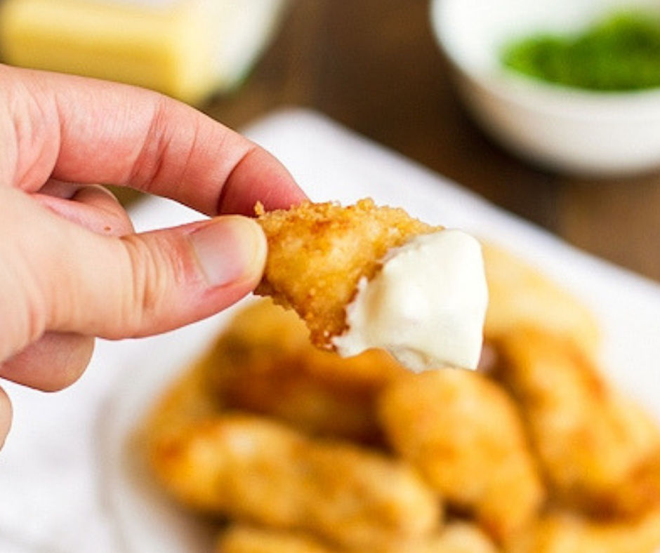 Delicious parmesan chicken fingers with garlic cheese sauce Recipes ...