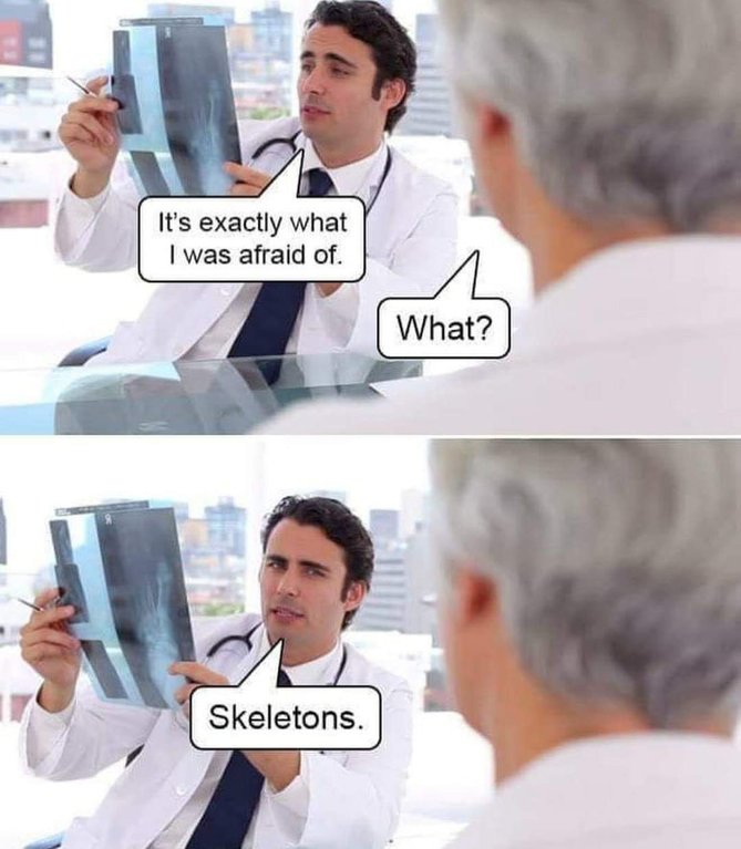 It's exactly what I was afraid of, What? Skeletons.