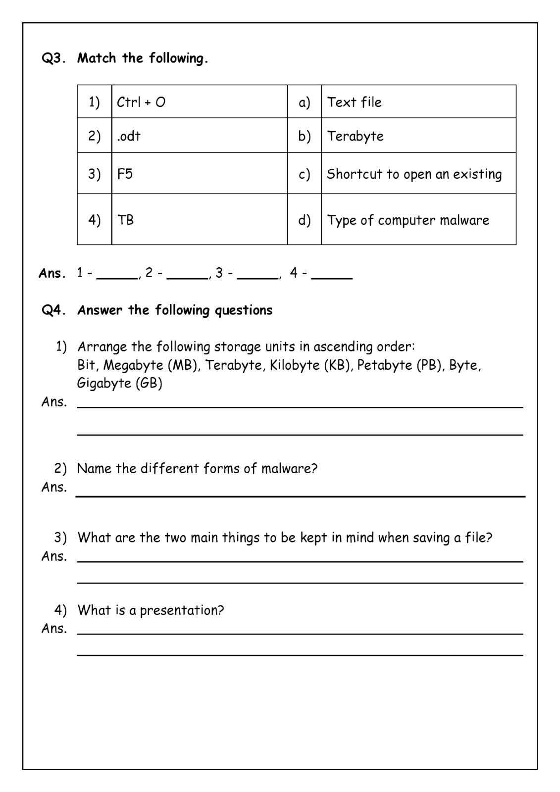 Birla World School Oman: Revision Worksheets for Grade 5 B