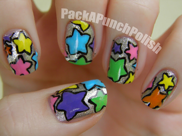 PackAPunchPolish: Colorful Star Nail Art