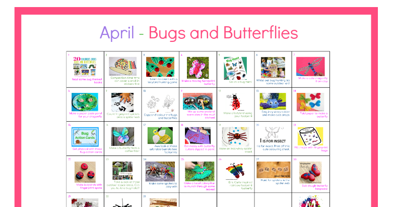 Bug & Butterfly Activity Calendar - April - Messy Little Monster