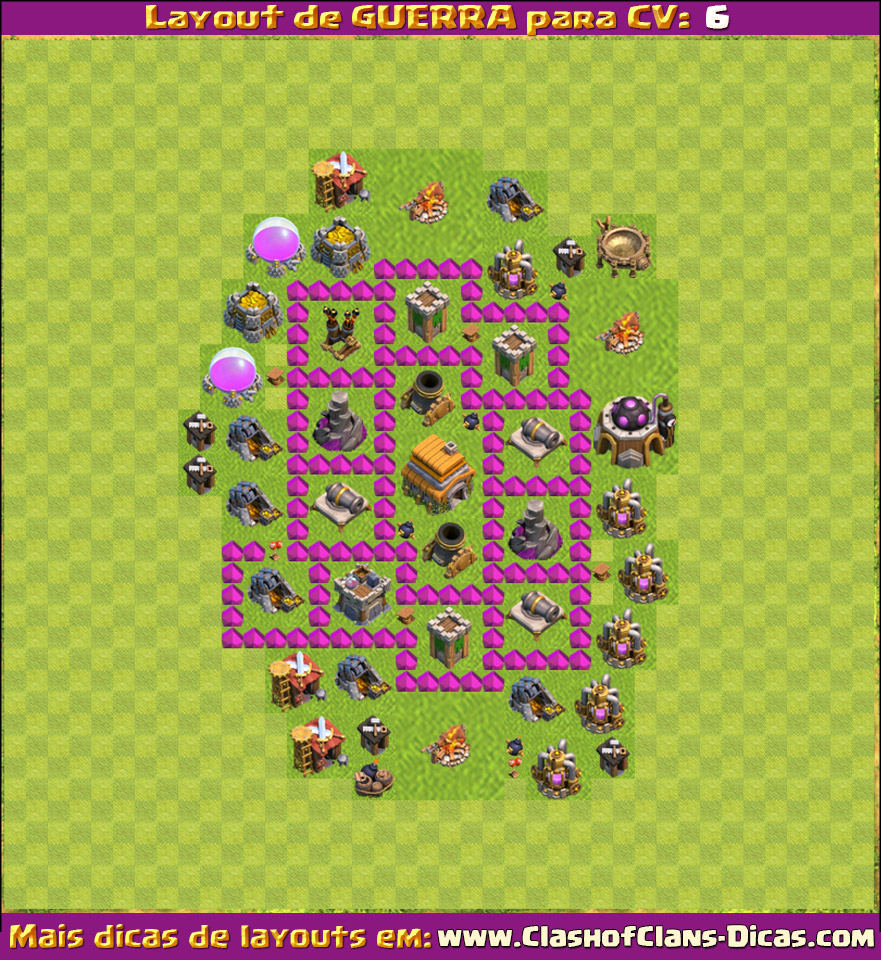 Layout para Centro de Vila 6 em Guerra - Clash of Clans Dicas, Gemas ...