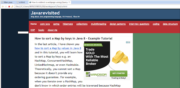 5 ways to redirect a web page using JavaScript and jQuery | Java67