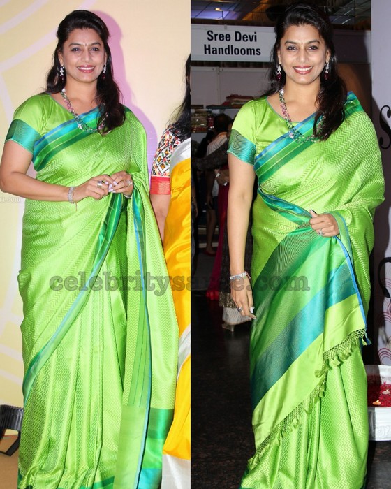 Pinky Reddy in Neon Green Saree - Saree Blouse Patterns