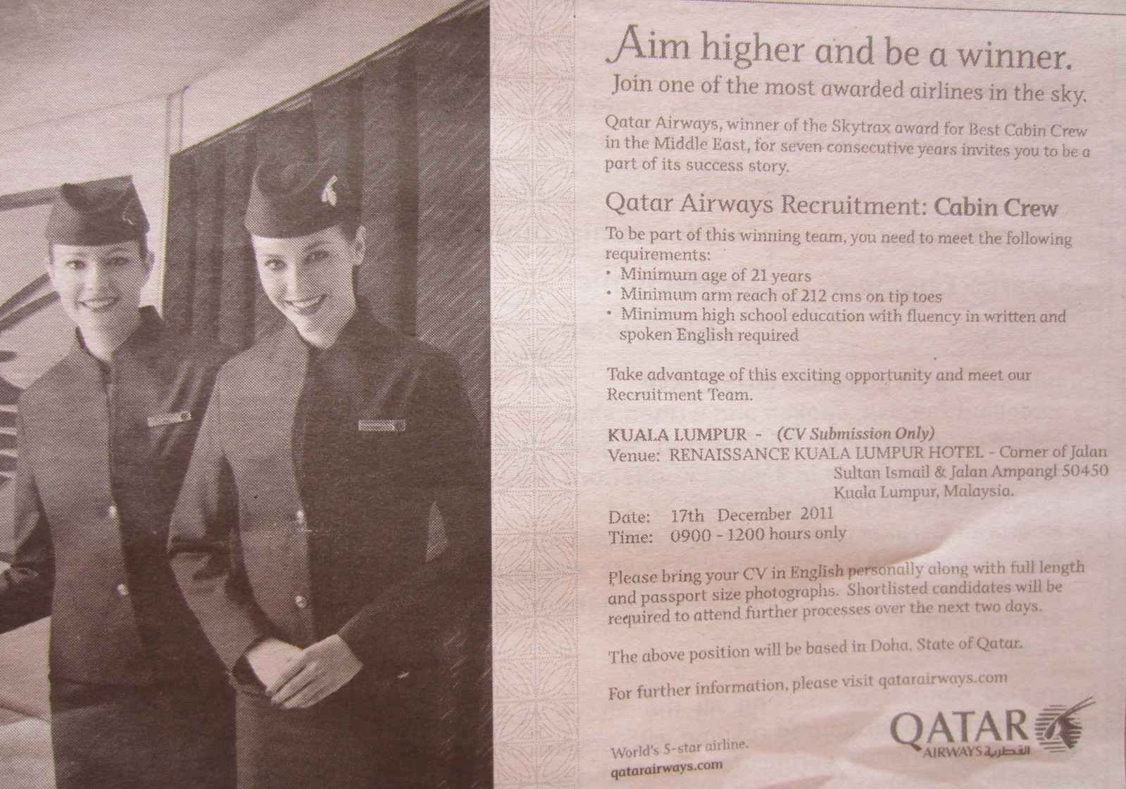 Qatar Airways Walk-in Cabin Crew Interview - Dec 11 | Pilot Wannabe ...