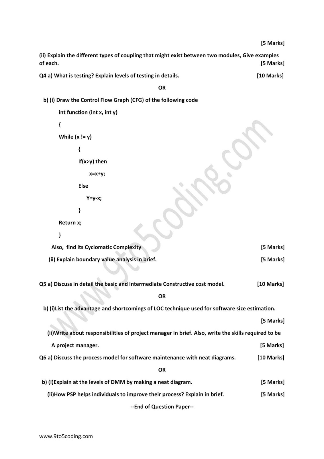 SOFTWARE ENGINEERING | CSE320 | QUESTION PAPER | END TERM PAPER