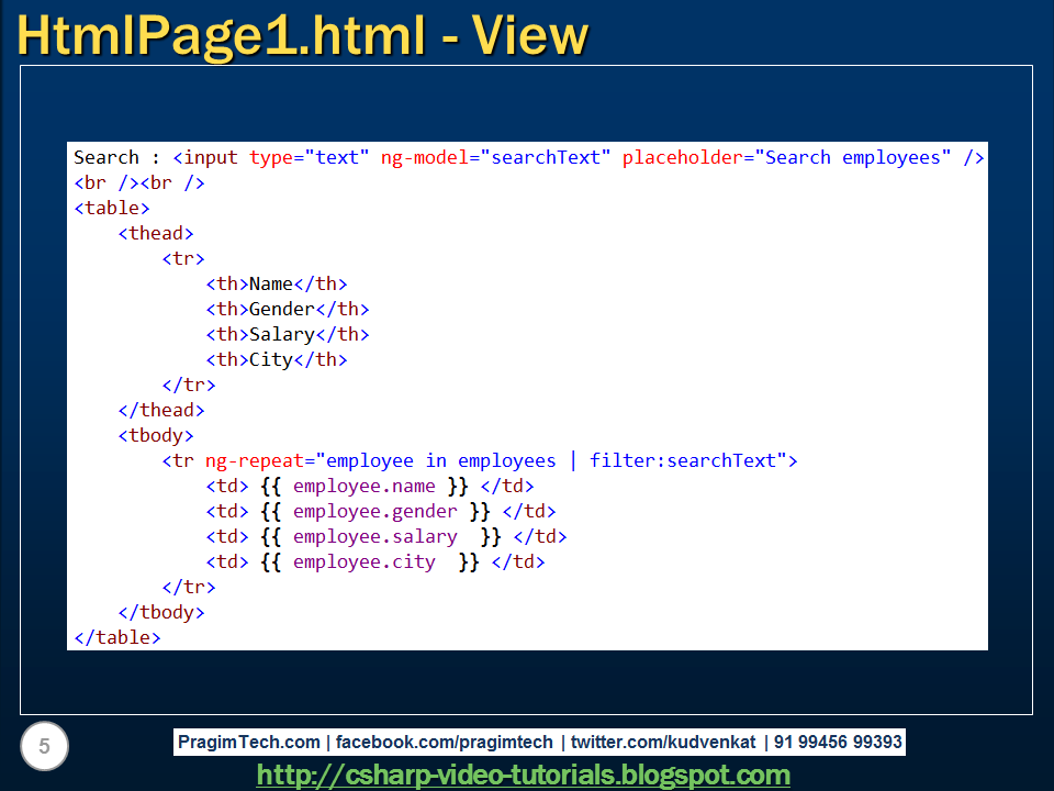 Sql server, .net and c# video tutorial: Search filter in AngularJS Sql server, .net and c# video tutorial: Search filter in AngularJS