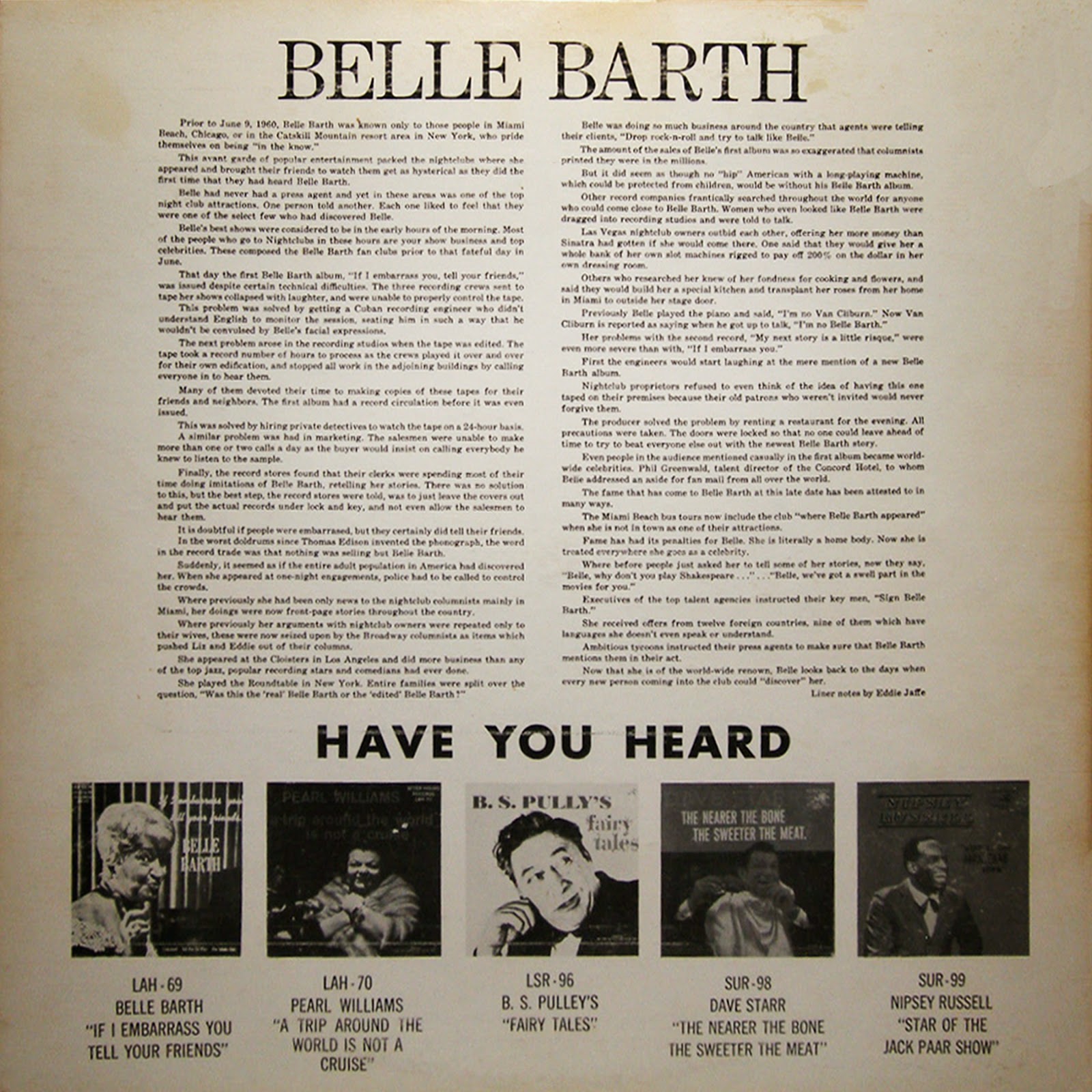 Vintage Stand-up Comedy: Belle Barth - My Next Story Is A Little Risque ...