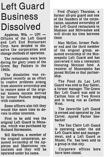 MENASHA: Sad Days for The Left Guard