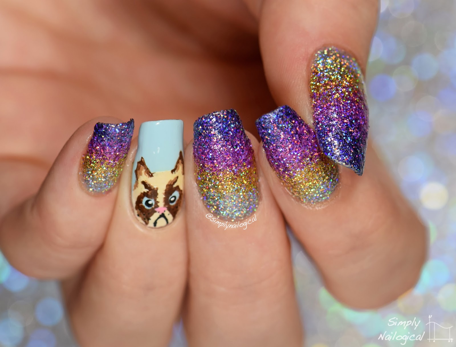 Simply Nailogical: Grumpy cat not a fan of holo glitter