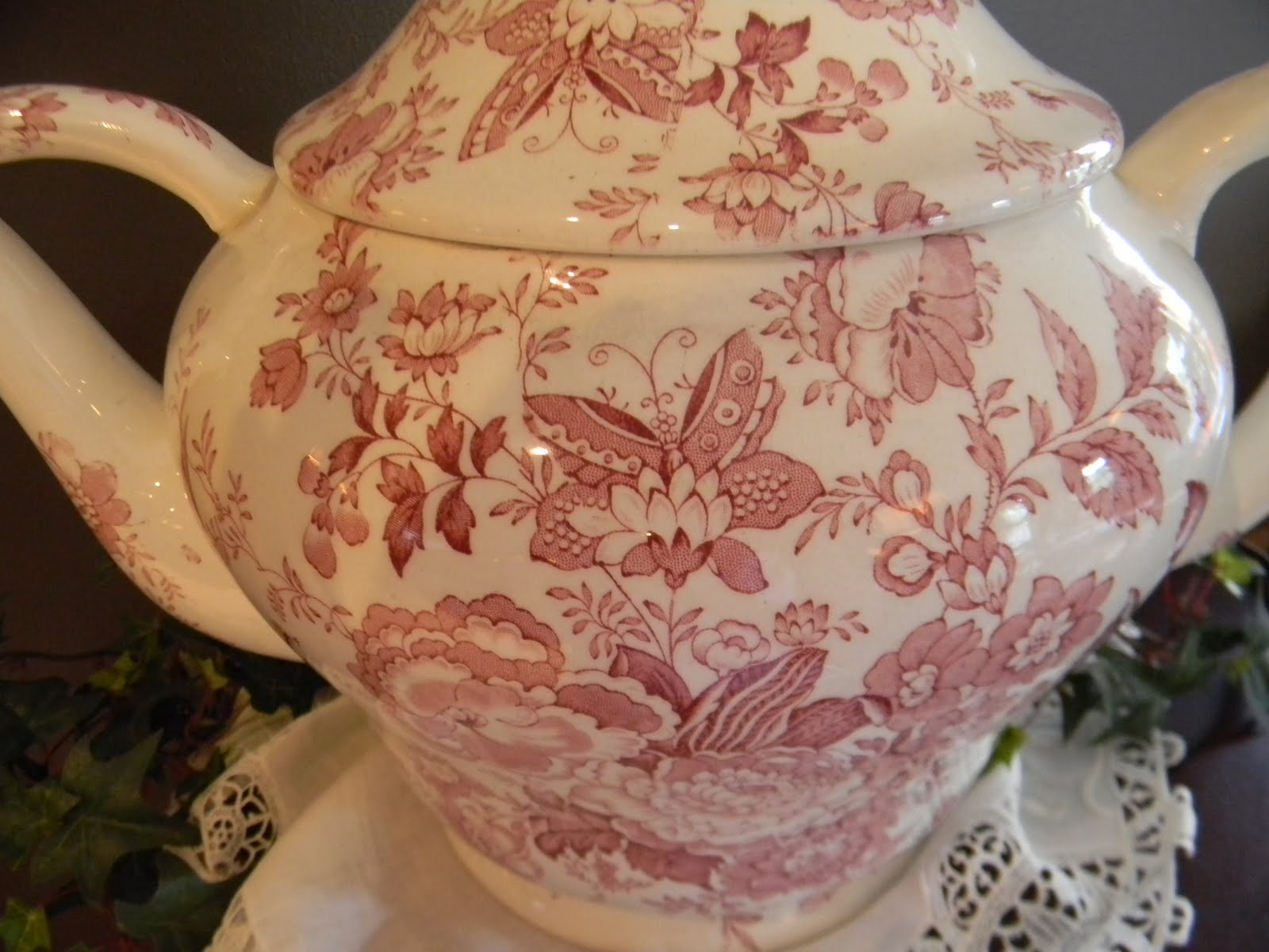 Maling Ginormous Red Transferware Teapot