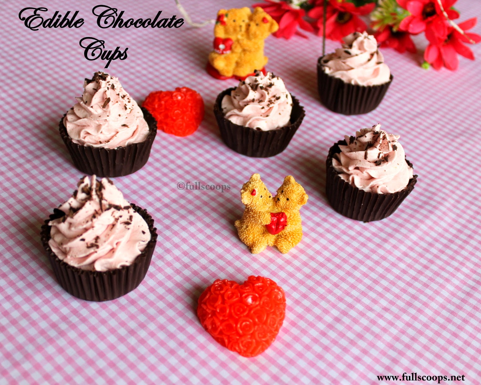 Edible Chocolate Cups with Eggless Strawberry Mousse ~ Full Scoops - A ...