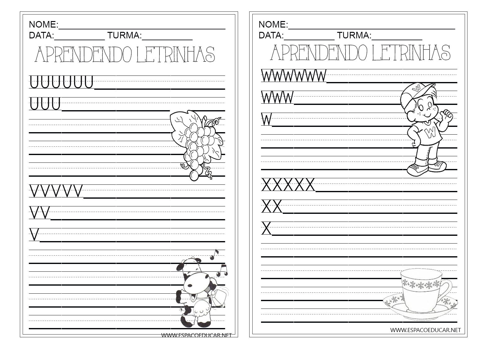 Atividades de Caligrafia do alfabeto em letra bastão para Alfabetização ...