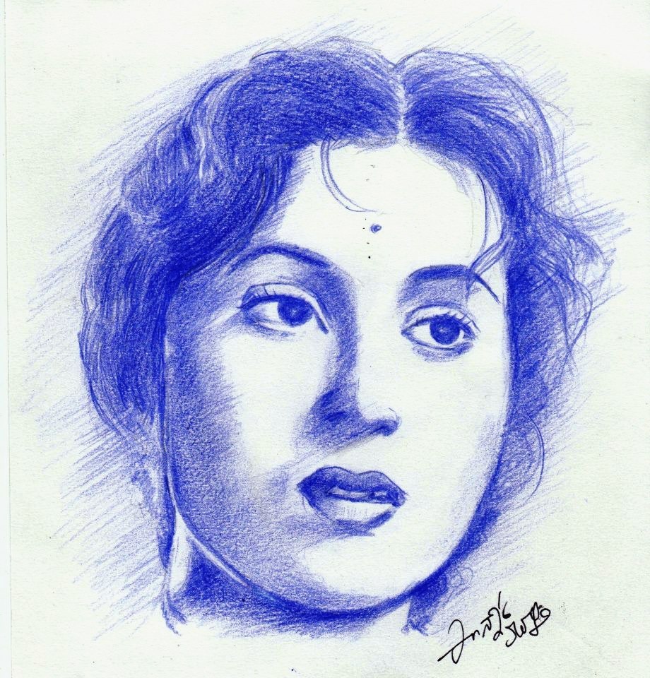 Sketches and Drawings : Madhubala - Blue pencil drawing