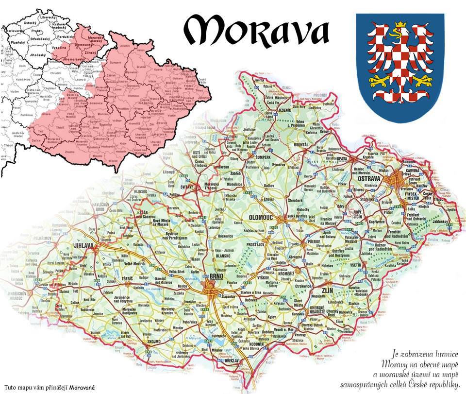 Moravská orlice: Morava na obecné mapě a moravské území na mapě ...