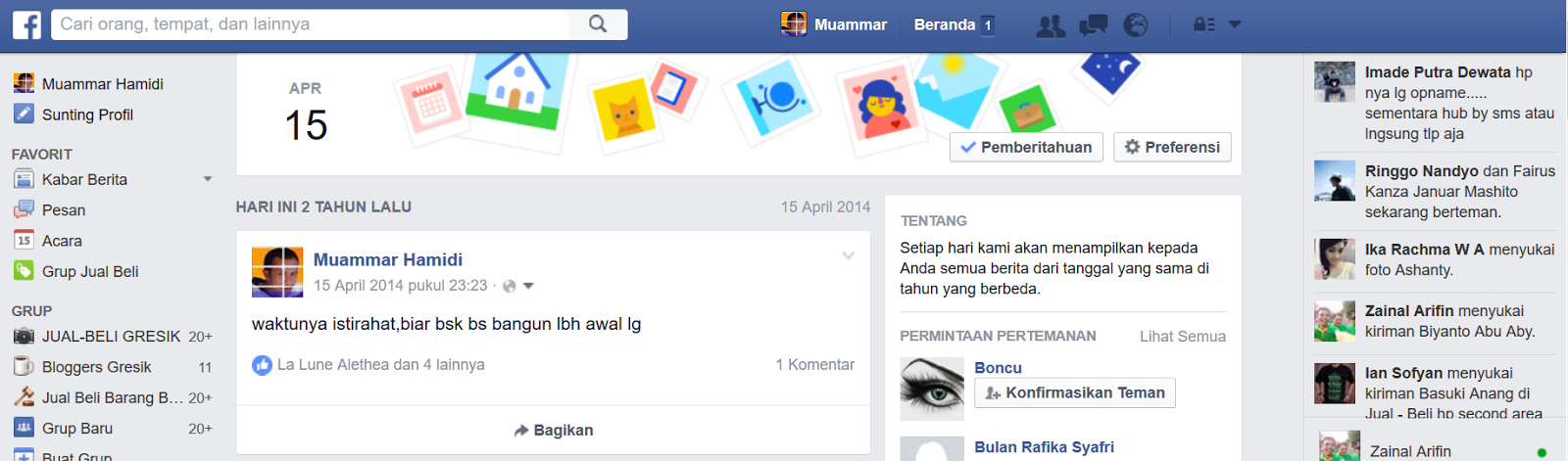 Fitur Kenangan Facebook Dan Kemanfaatan Untuk Penggunanya ~ Coretan Hamidi