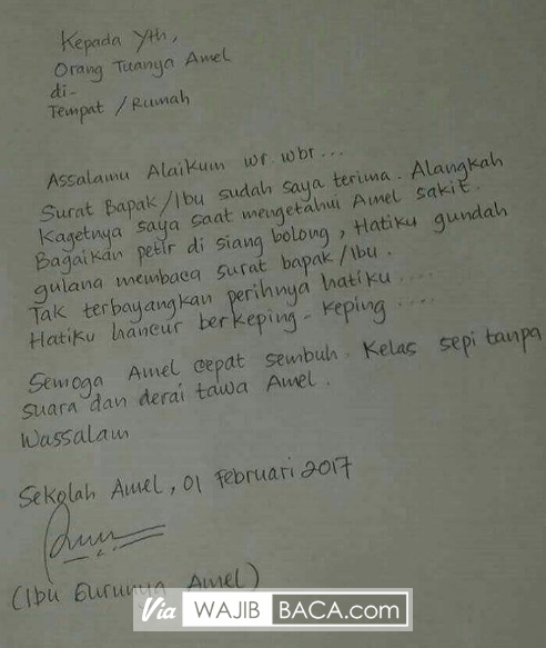 Gak Kalah Baper, Begini Isi Surat Balasan dari Ibu Guru Amel