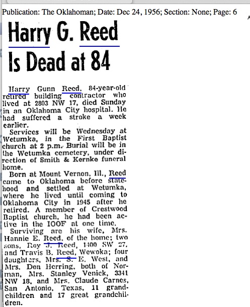 Thoughts from Polly's Granddaughter: Harry Gunn Reed Obit