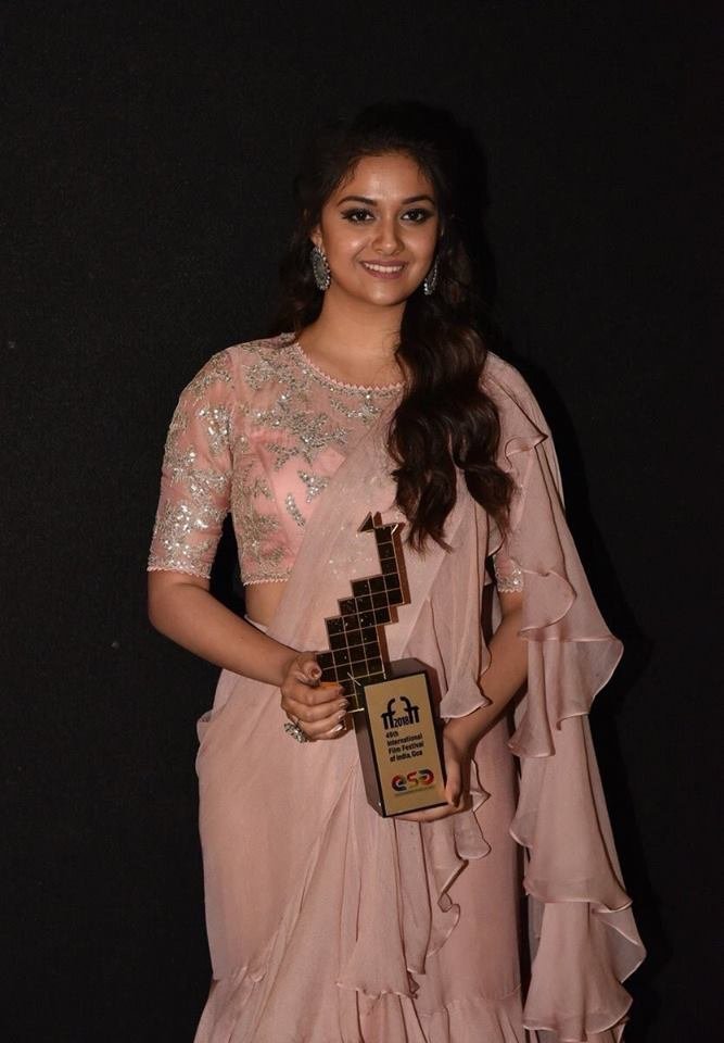 Telugu Actress Keerthy Suresh In Transparent Pink Lehenga Choli ...